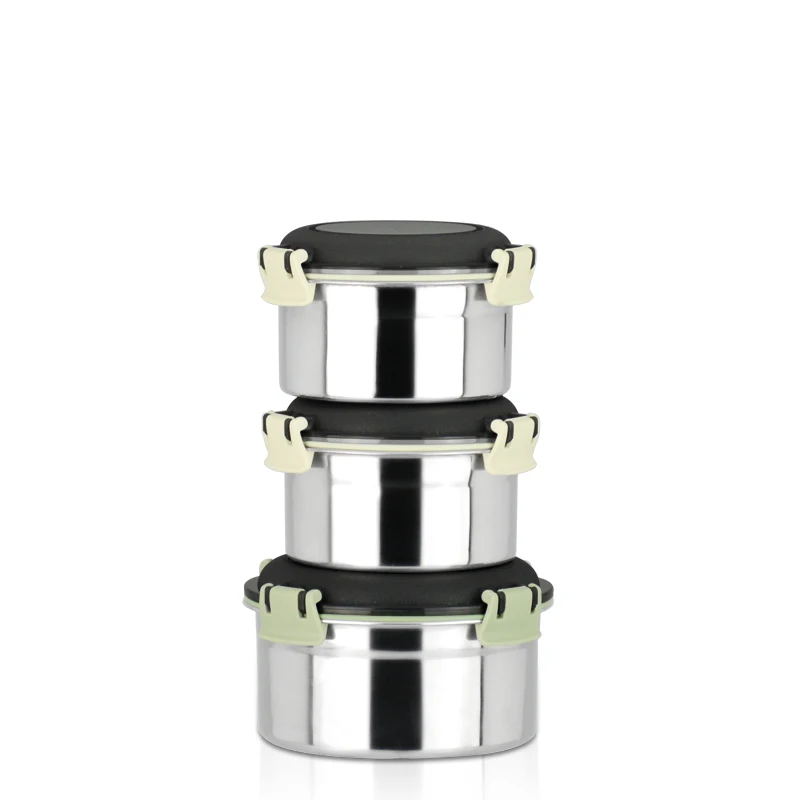 Round Metal Box Set Kid Stainless Steel Storage Box With Sealed Lid ...
