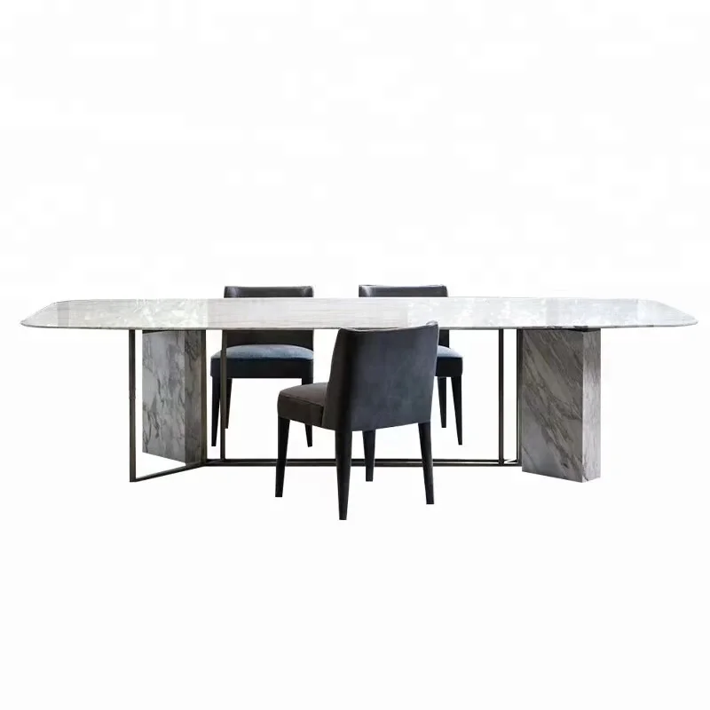Rectangular Stainless Steel Frame Marble Dining Table Set With Chair ...