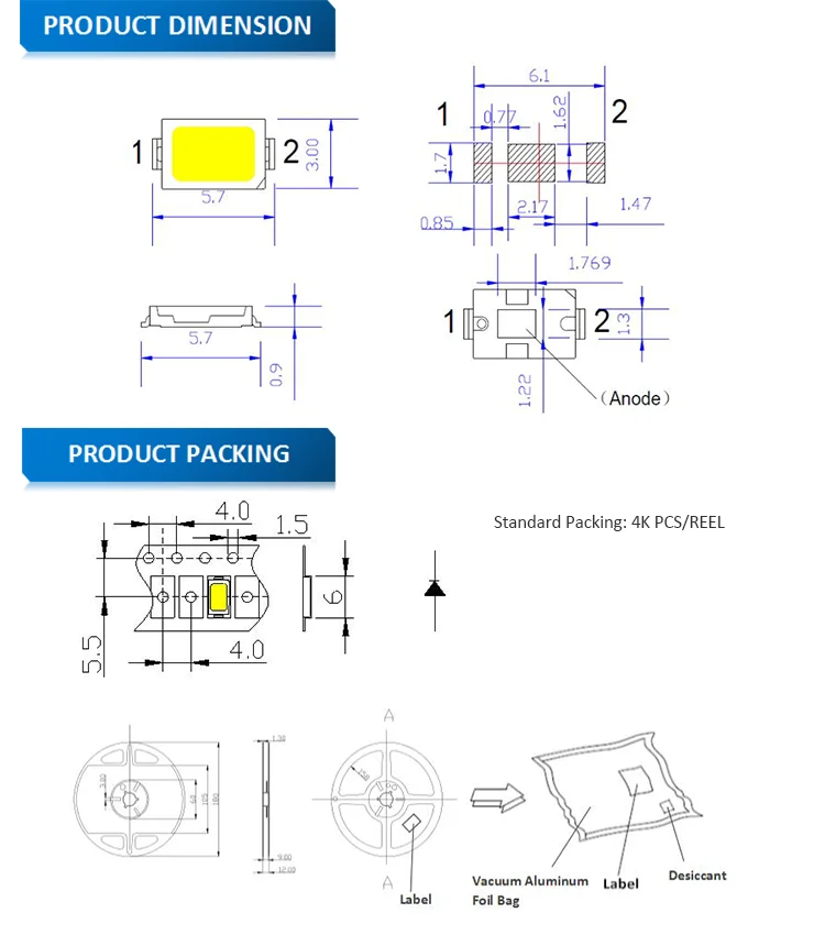 0.5w 5730 Led Datasheet Phosphor Color 670-680nm Smd 5730 Led - Buy ...