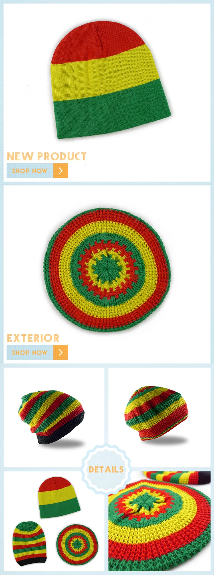 Unisex Fashion Jamaican Reggae Cap Rasta Hat Knitted Cuff Beanie ...