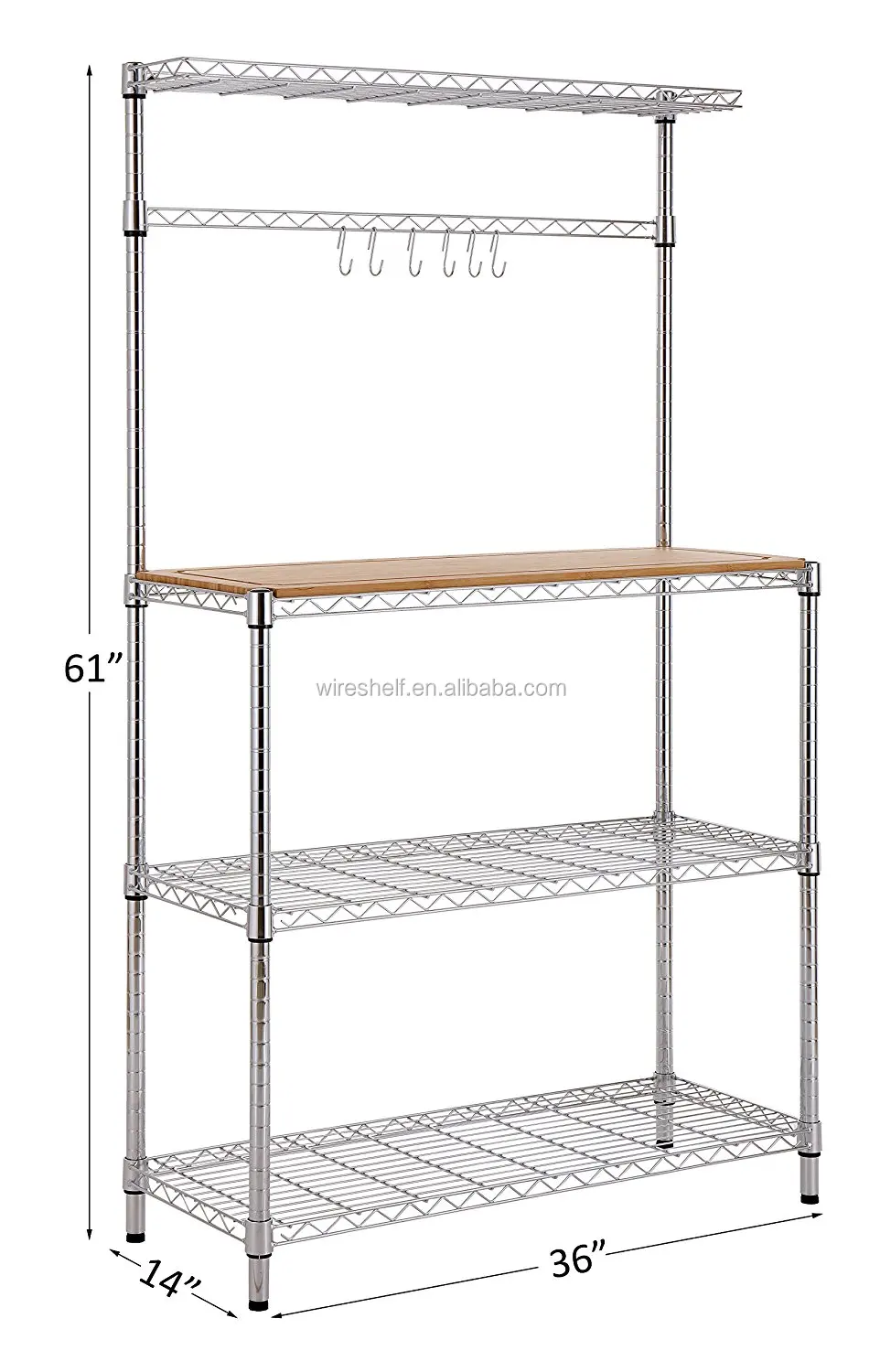 Nsf Approved Wire Kitchen Rack With Bamboo Shelf - Buy Kitchen Rack ...