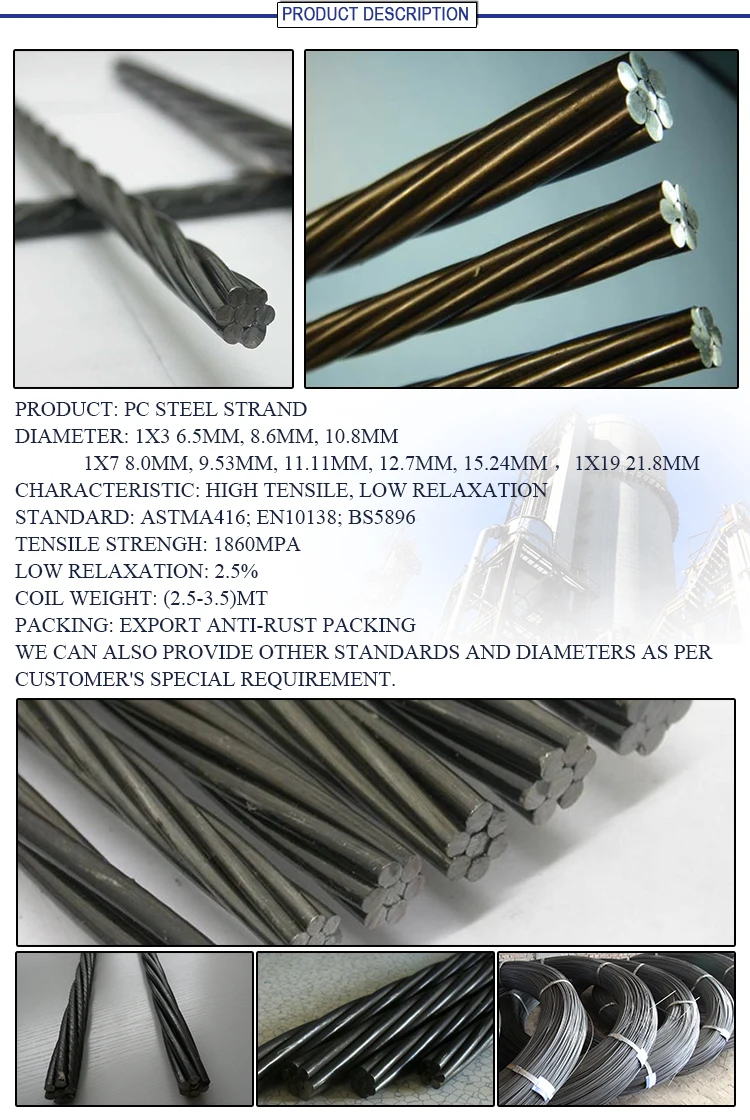 Prestressing Strand 12.7mm 1860mpa 7 Wire Pc Strand Factory Price - Buy ...
