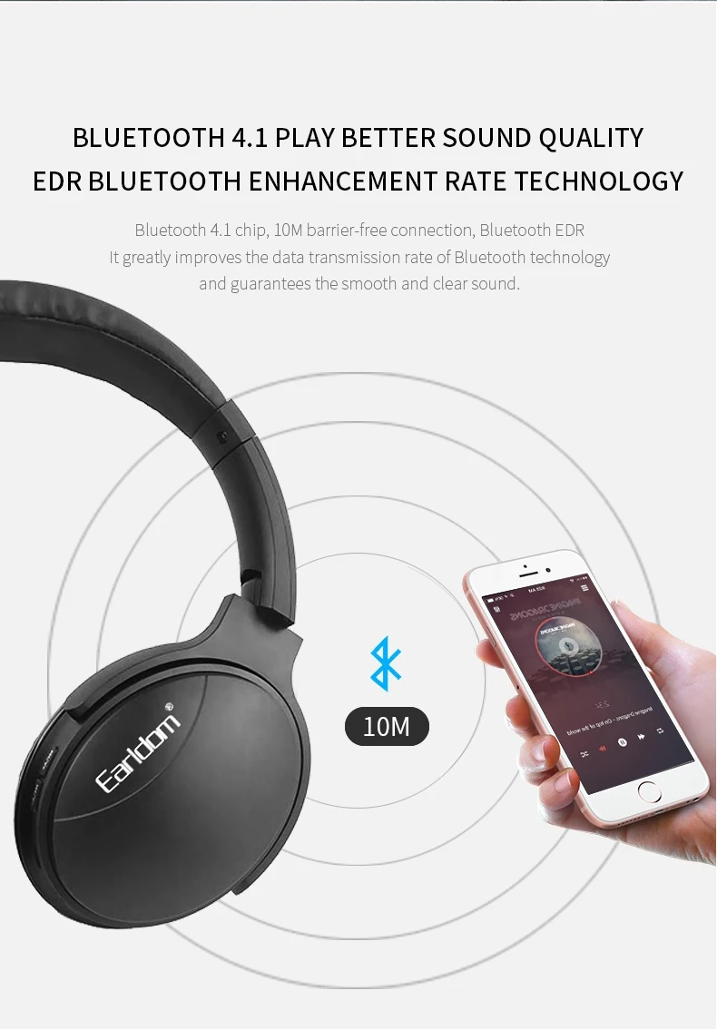 Earldom Wireless/wired Headphone Bluetooths 4.1 Earphone Handsfree ...