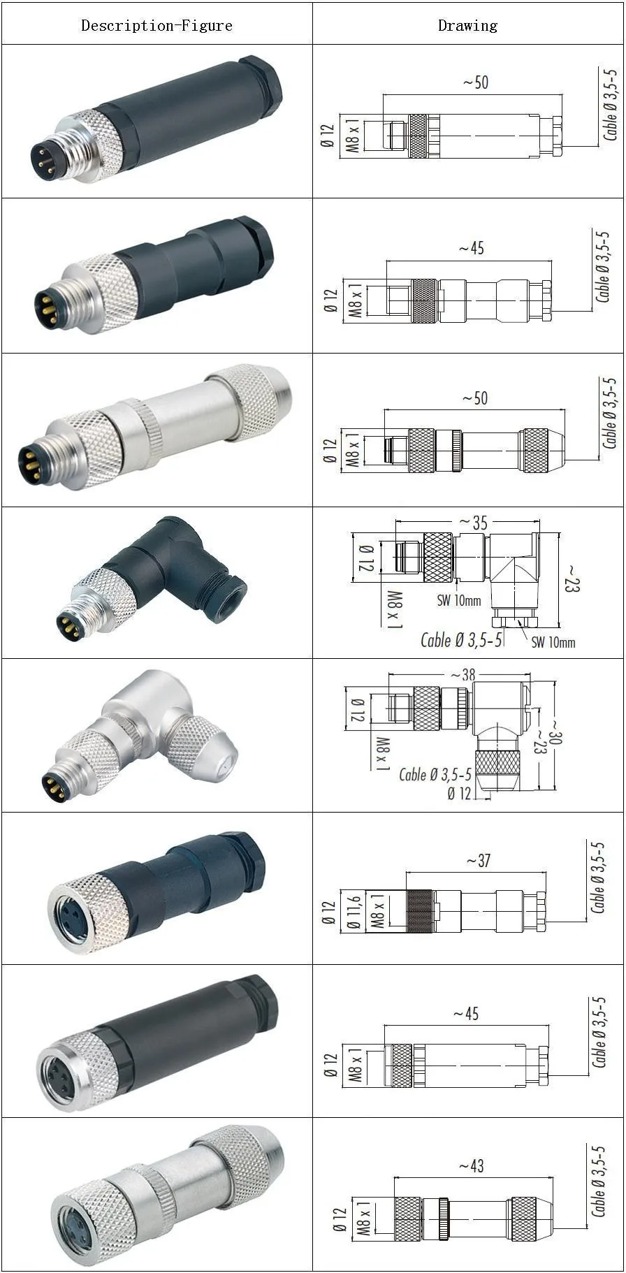 M8 3p 4p 5p Connectors Equivalent Binder Male And Female M8 Connector ...