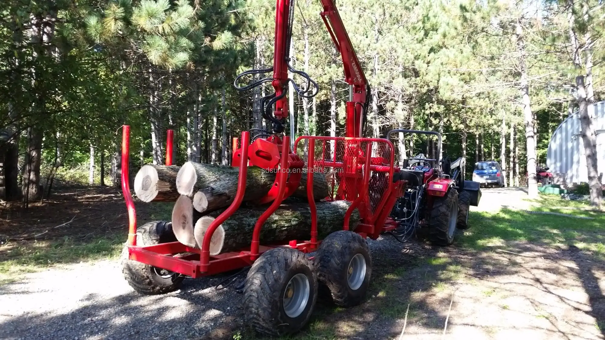 PTO Driven Log Loader Trailer with Crane - Efficient Logging
