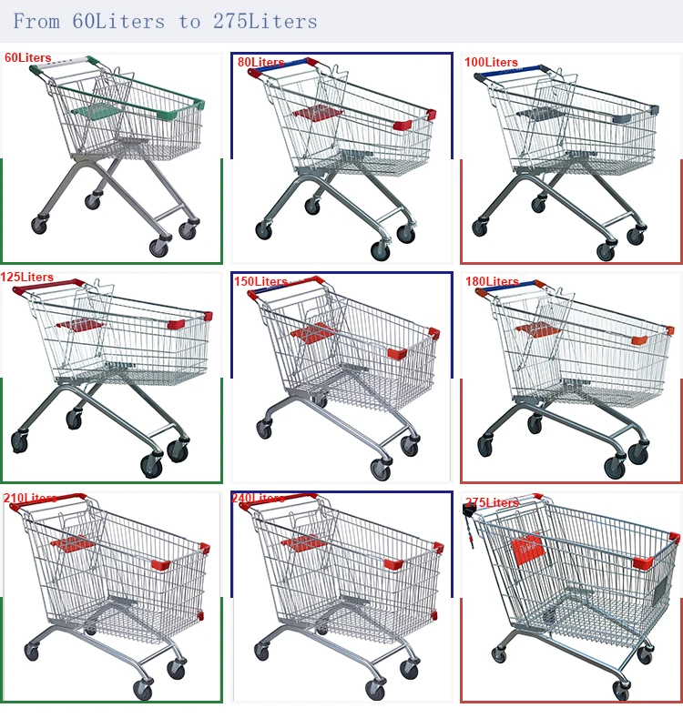180L Large Metal European Style Supermarket Shopping Trolley