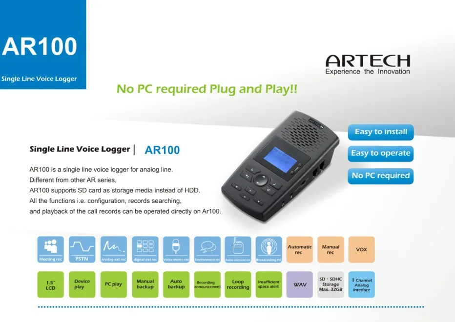 ARTECH AR100-SDカード単線レコーダー、560時間録音時間| Alibaba.com