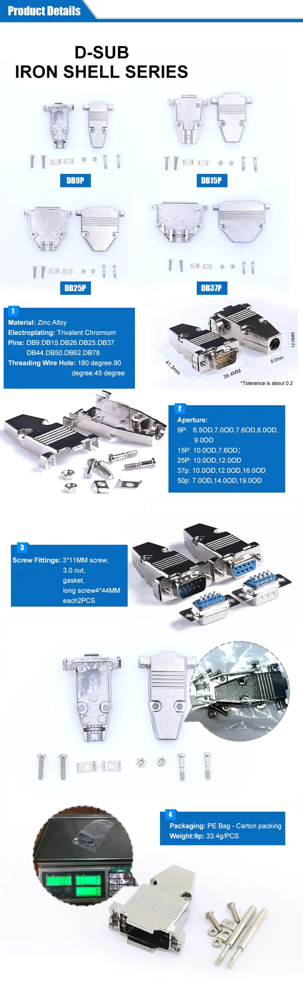 Rs232 DB9 D Type Metal Dust Cover Connector D-Sub 9pin