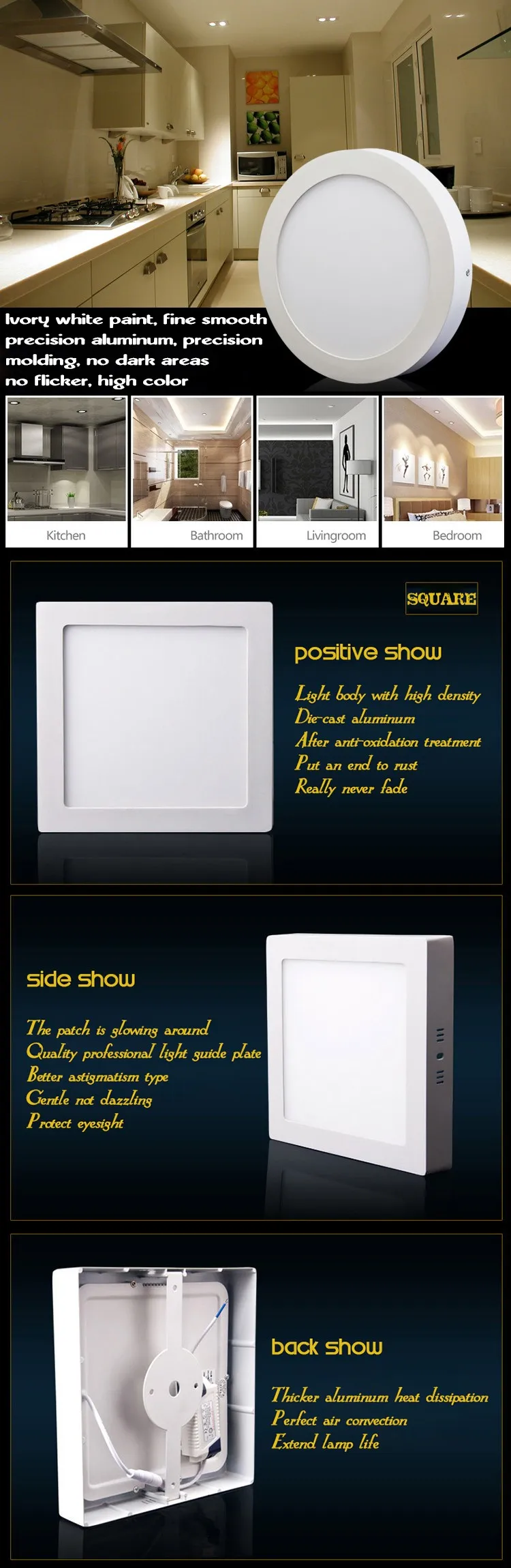 Surface Mounted Factory Square Ceiling Led Panel Lighting 12w - Buy Led ...