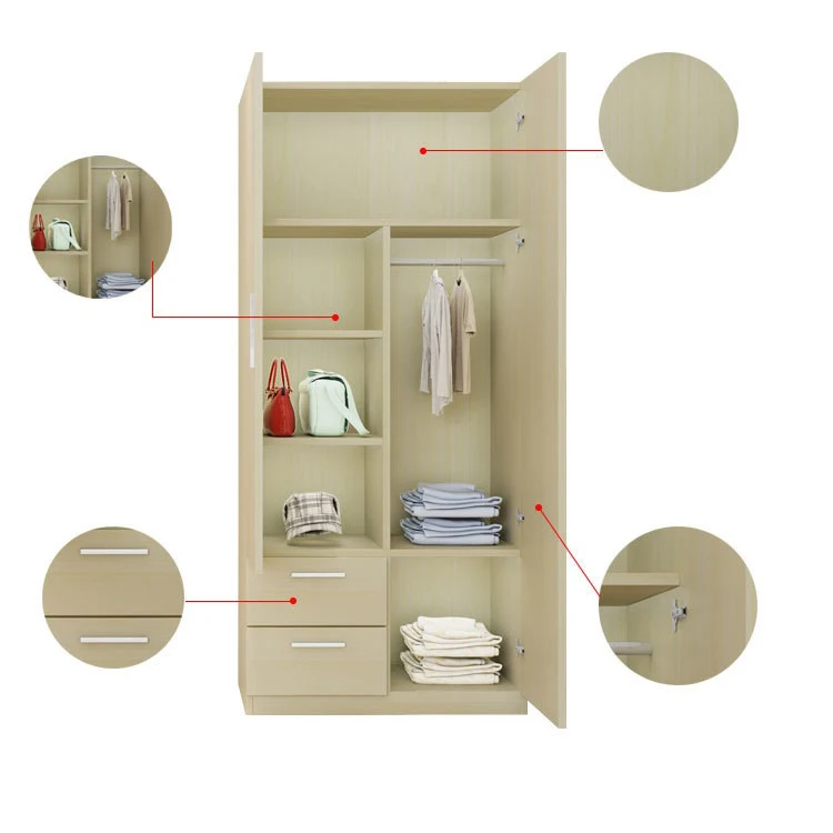 Wardrobe Clothes Storage Cabinet Modern 2 Door Mdf Wood Wardrobe For ...