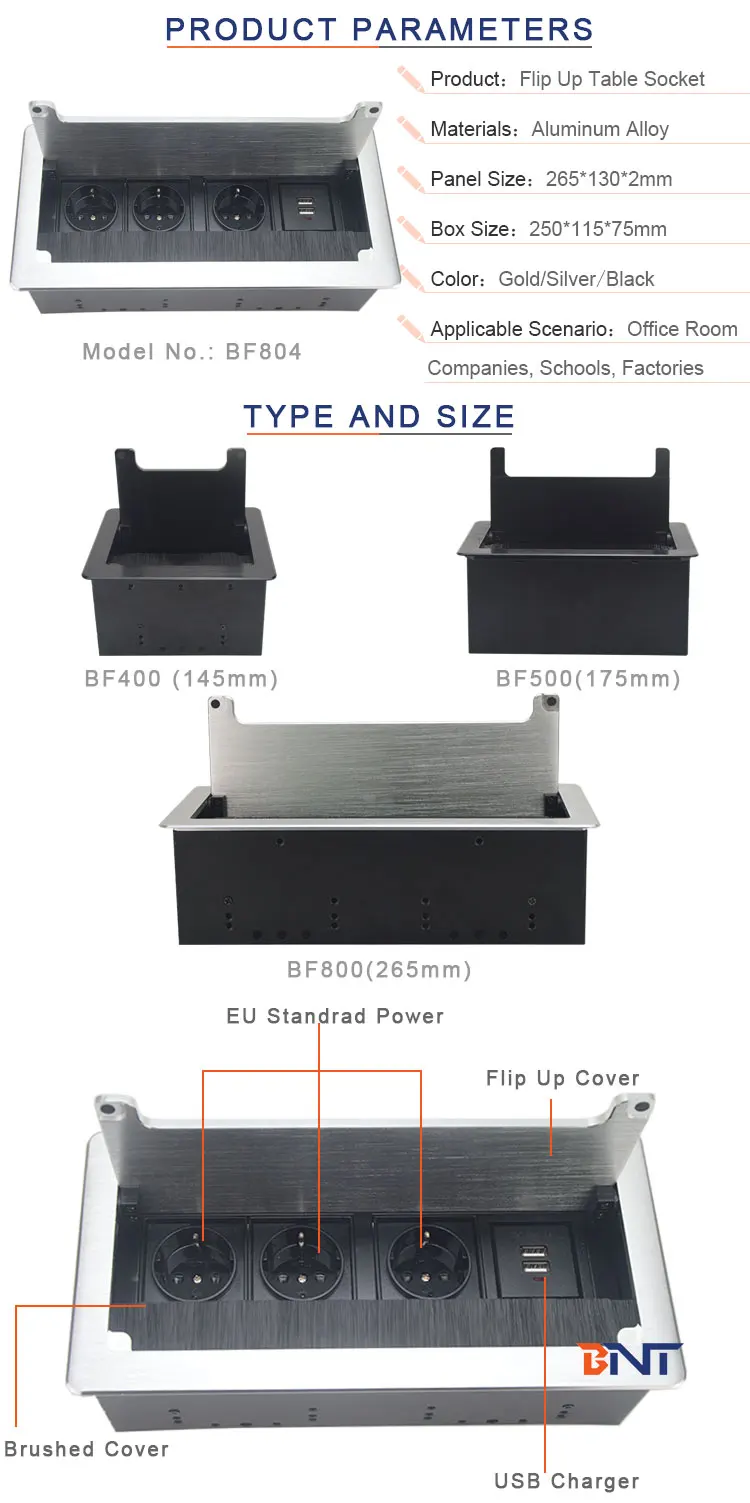 Hidden Table Power Outlet - Flip up Brush Socket Aluminum
