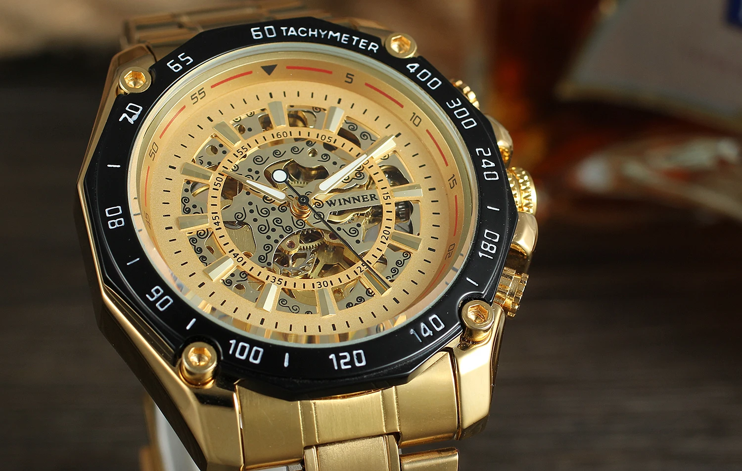 T- Winner Watch Automatic Mechanical Luxury Skeleton Gold Horloge ...