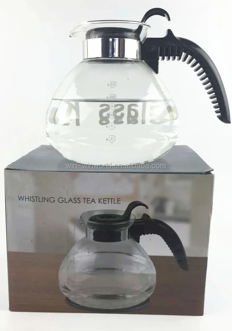 New Product Stove Top Pyrex Glass Whistling Tea/water Kettle 12 Cups ...
