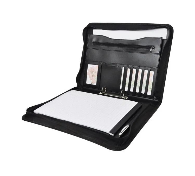 A4 Zip Faux Leather Presentation 3-hole Metal Clip File Folder - Buy 3 ...