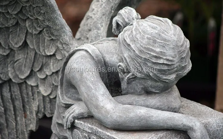 Marble Crying Angel Statue - Hand-Carved Weeping Angel for Cemetery ...