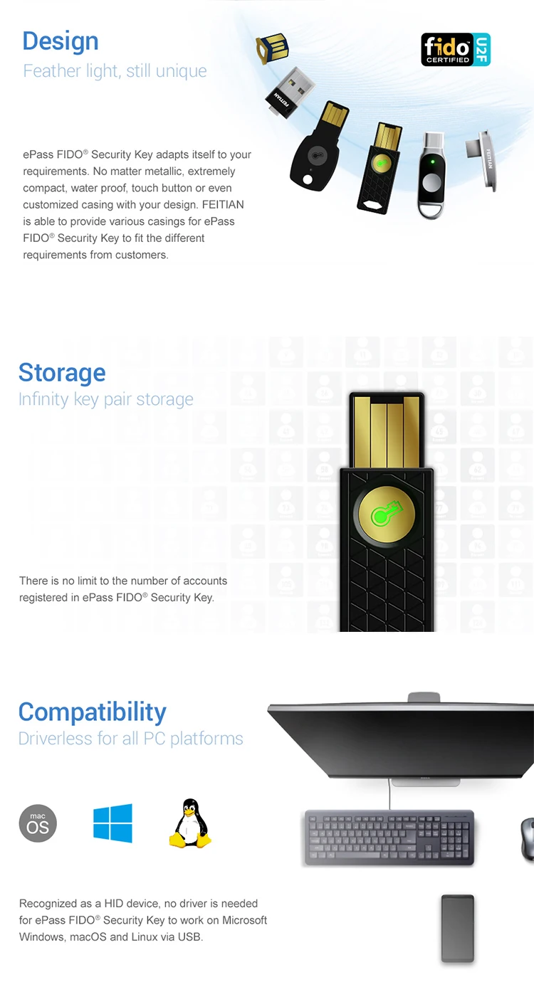 Epass FIDO U2F FIDO2 USB Security Key - K12 for Secure Auth