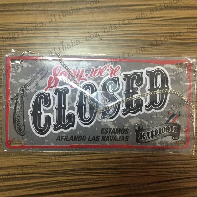 Embossed Aluminum Open Closed Door Sign Custom Metal Chain Hanging Shop ...