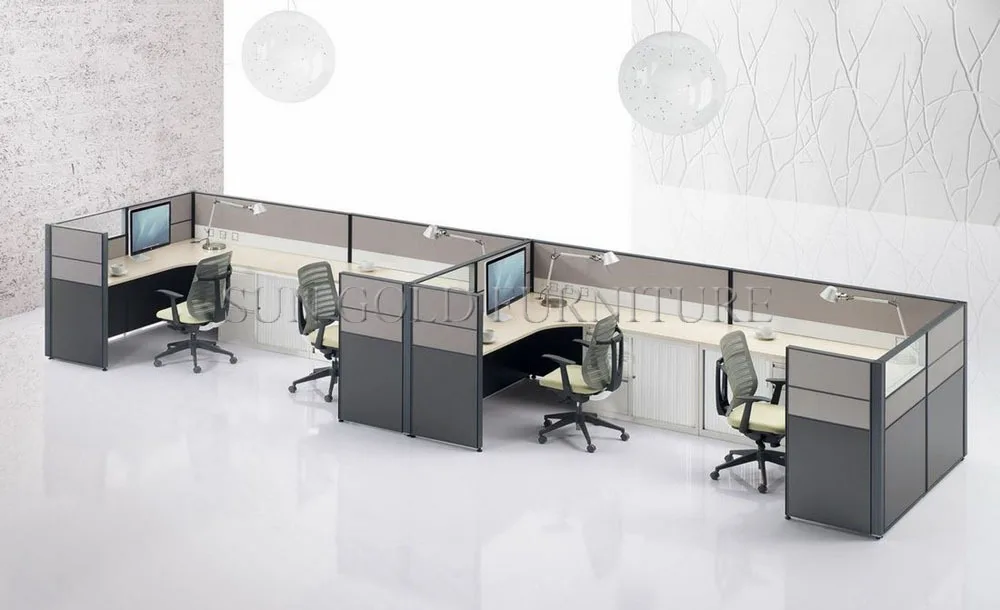 Modern Unique Double L Shape Office Cubicle for 4 Person