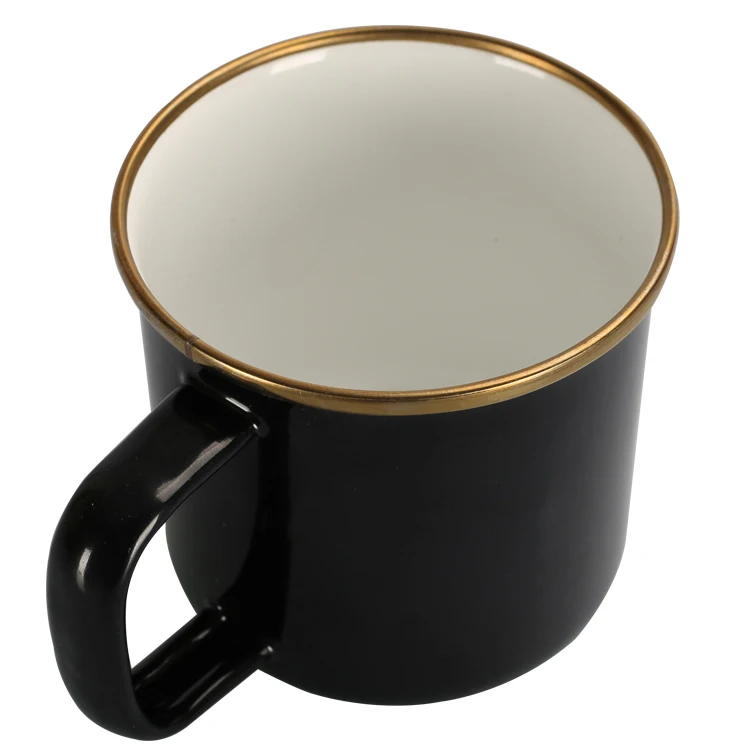 9cm Steel Enamel Metal Camping Black Coffee Mug 450ml Custom Logo ...