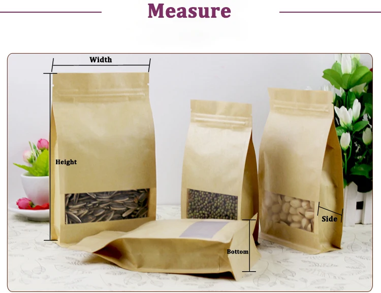 Square Bottom Gusset Resealable Kraft Paper Stand Up Pouch Rice ...
