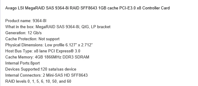 9364-8i 12gb/s Sff8643 4gb Cache Memory Pcie3.0 X8 Controller Raid 0,1 ...