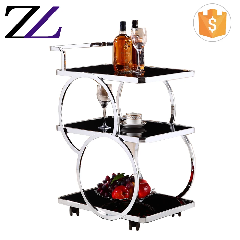 Hotel Room Buffet Trolley - Luxury 3 Tier Stainless Steel