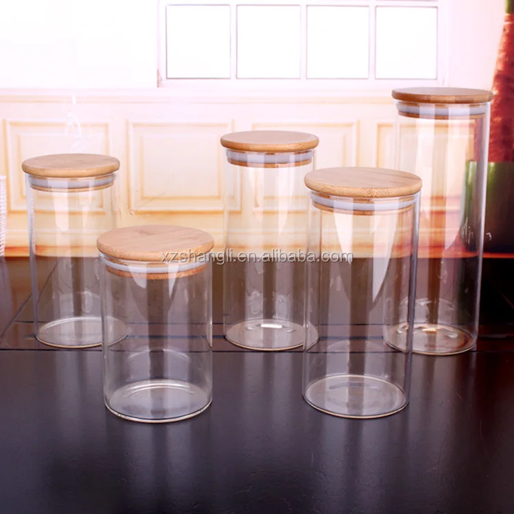 Custom Made Borosilicate Glass Jar With Bamboo Wood Lid 500ml 600ml ...