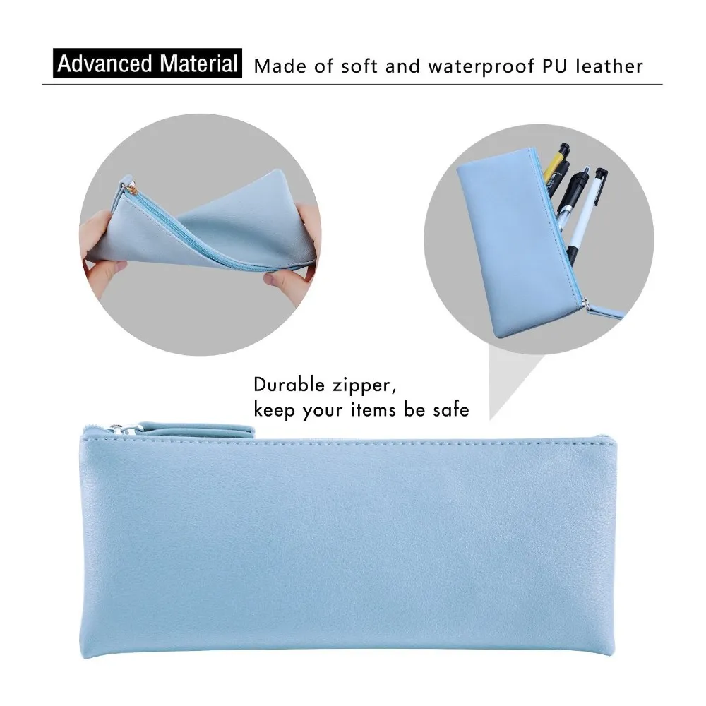Blue Pencil Pen Case Pu Pen Bag Pouch Stationary Case With Zipper - Buy ...