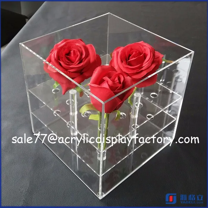 Morden Clear Luxury Acrylic Flowers Box Packaging Box For 16pcs Roses ...