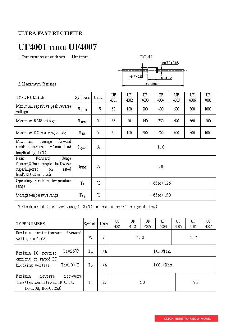 Hfzt High Effciency Rectifier Diode Uf4005 Uf4006 Uf4007 Ultra Fast ...