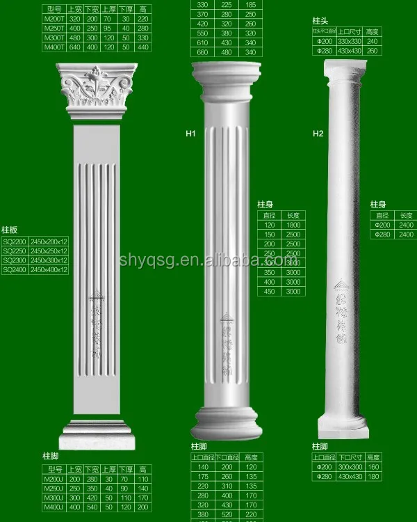 House Decorative Fiberglass Plaster Gypsum Grc Roman Pillars Columns ...