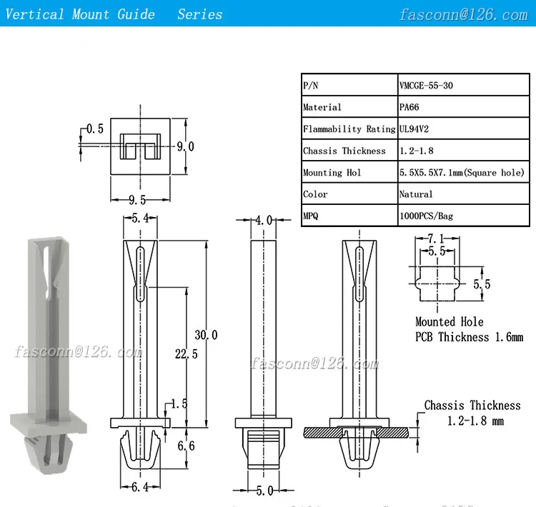 Plastic Vertical Mount PCB Card Guide - Locking & Latched