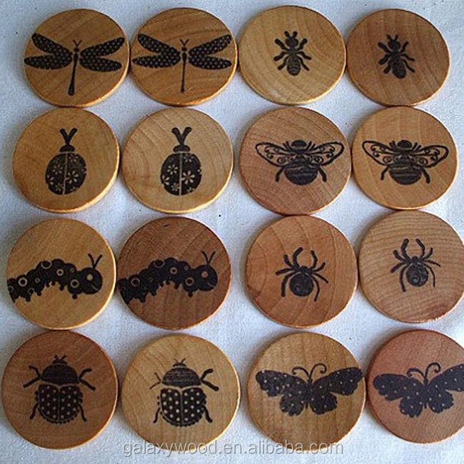Unpainted Natural Printed Round Wood Tokens For Diy Project Or Crafts ...