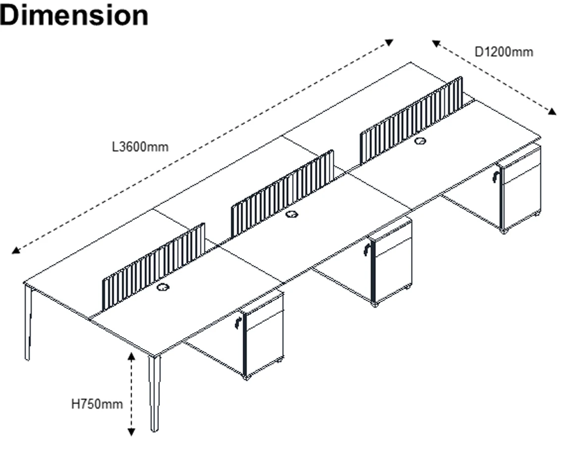 Modern Modular Open Office Furniture Linear Work Station Table 6 Seater ...