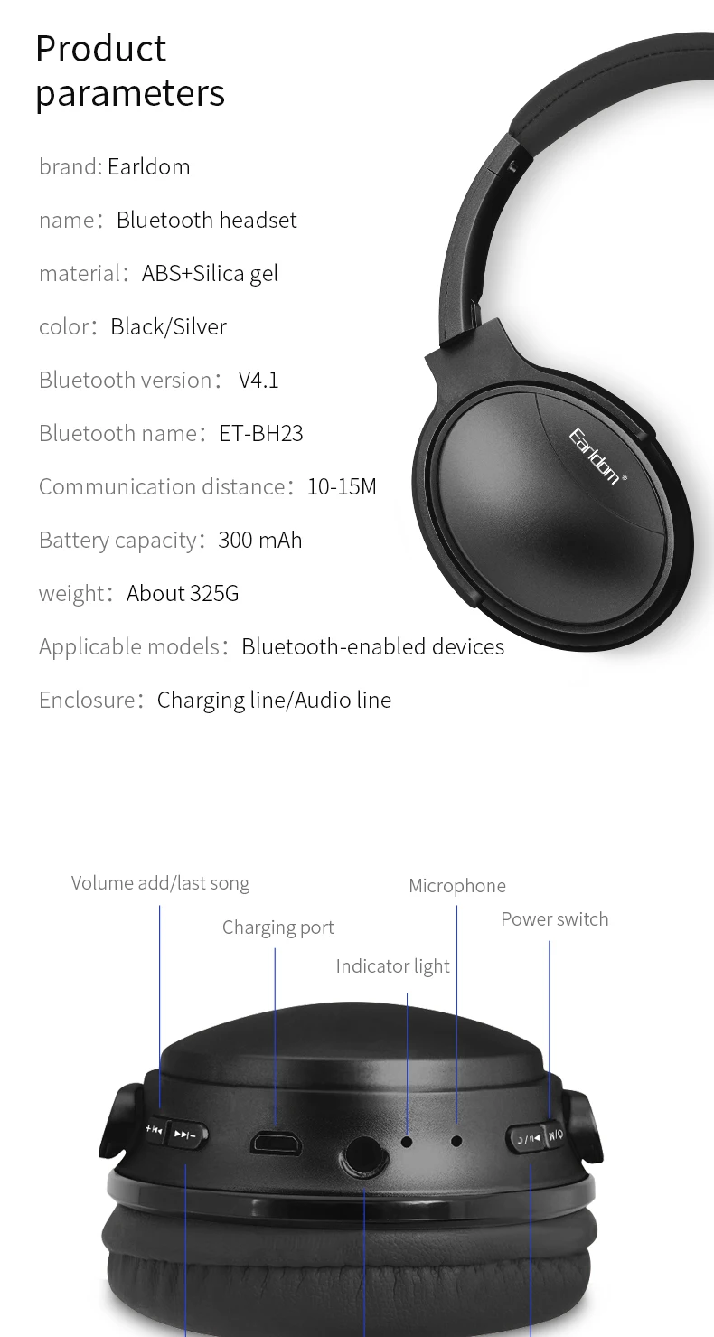 Earldom Wireless/wired Headphone Bluetooths 4.1 Earphone Handsfree ...