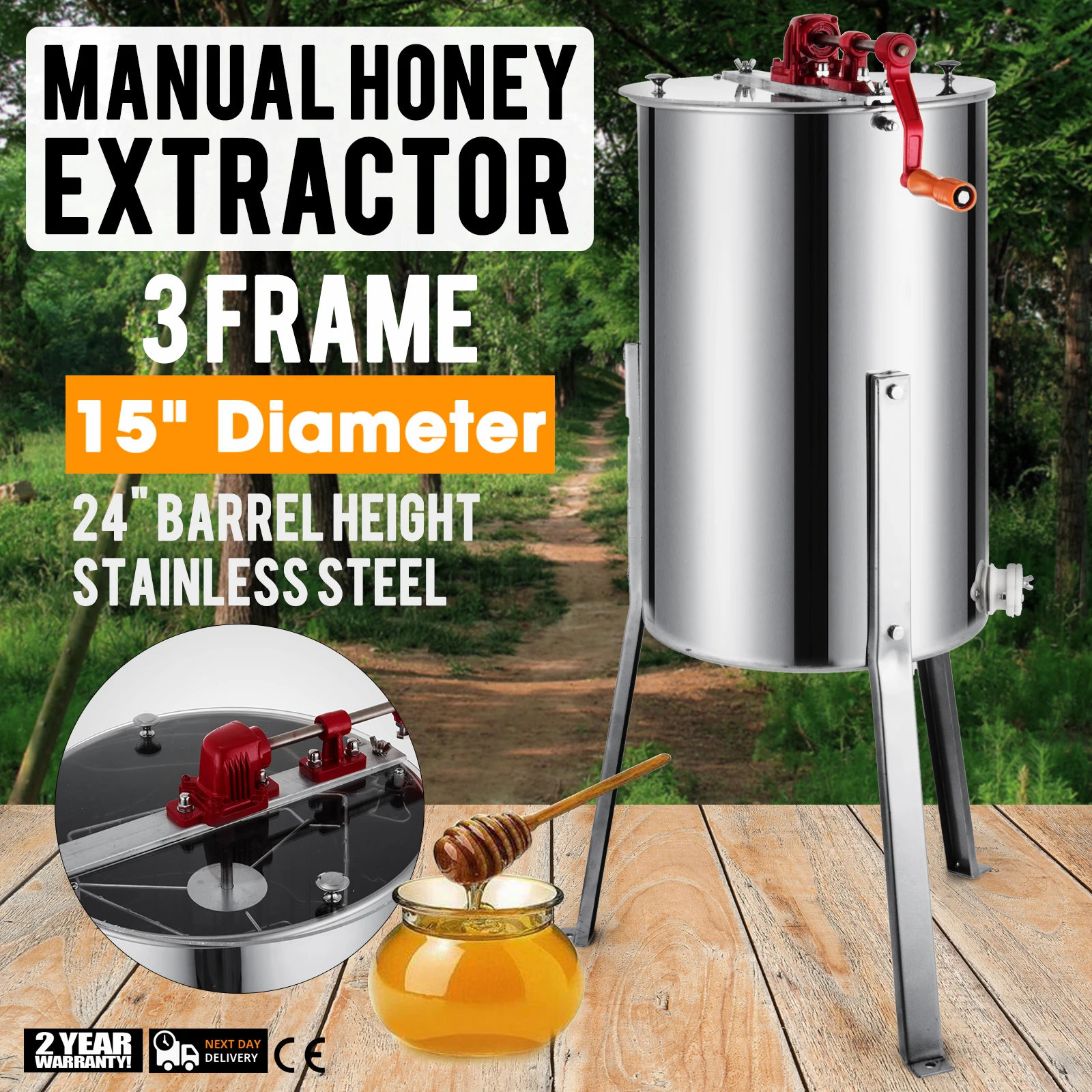 3 Frame Stainless Steel Manual Honey Extractor - Buy Used Honey ...