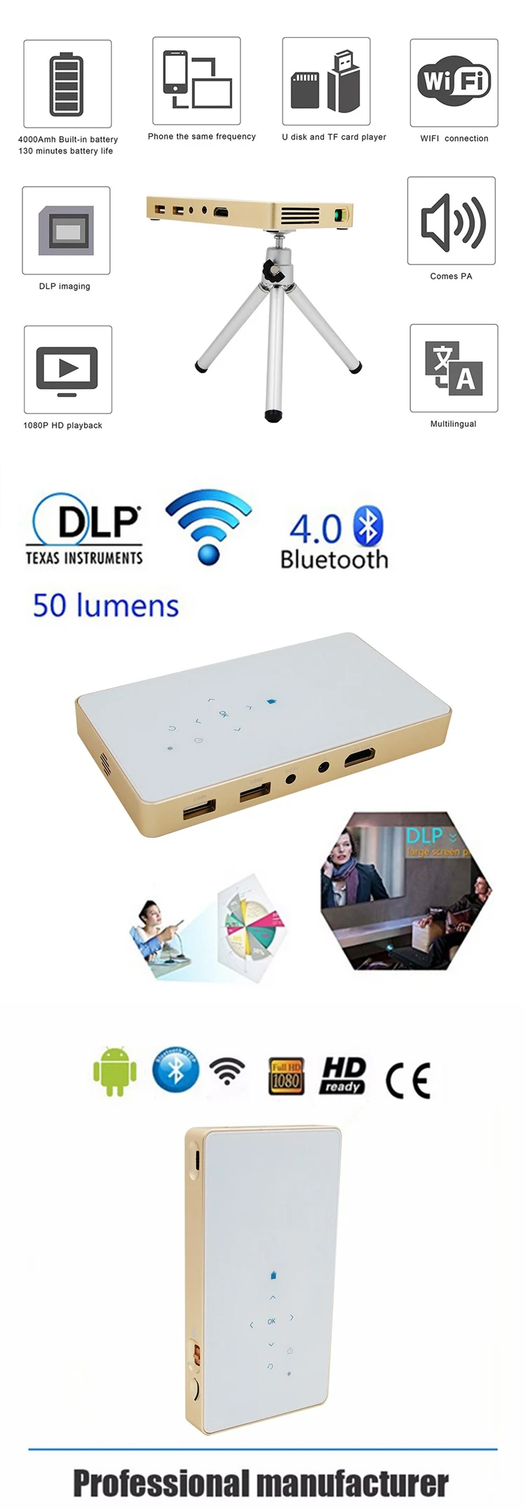 New Product P8 Mini Projector Pico Mobile Phone Projector Android Mini ...