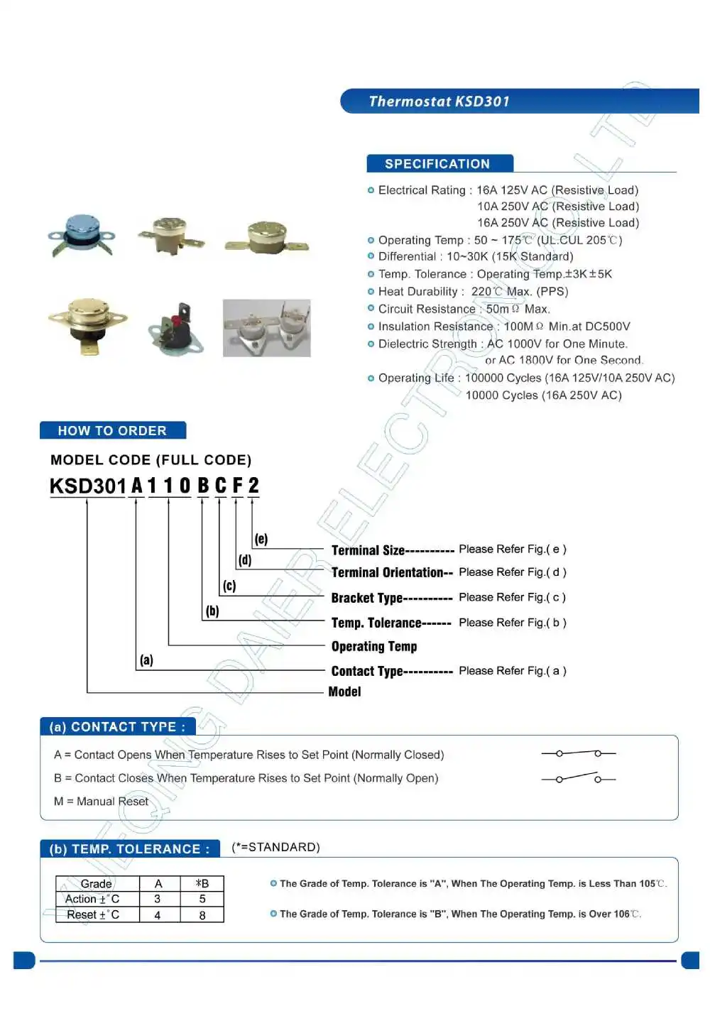 Ksd301 16a 250v Manual Reset Normally Close Fix Bracket Bend 6.35mm Terminal Bakelite ...