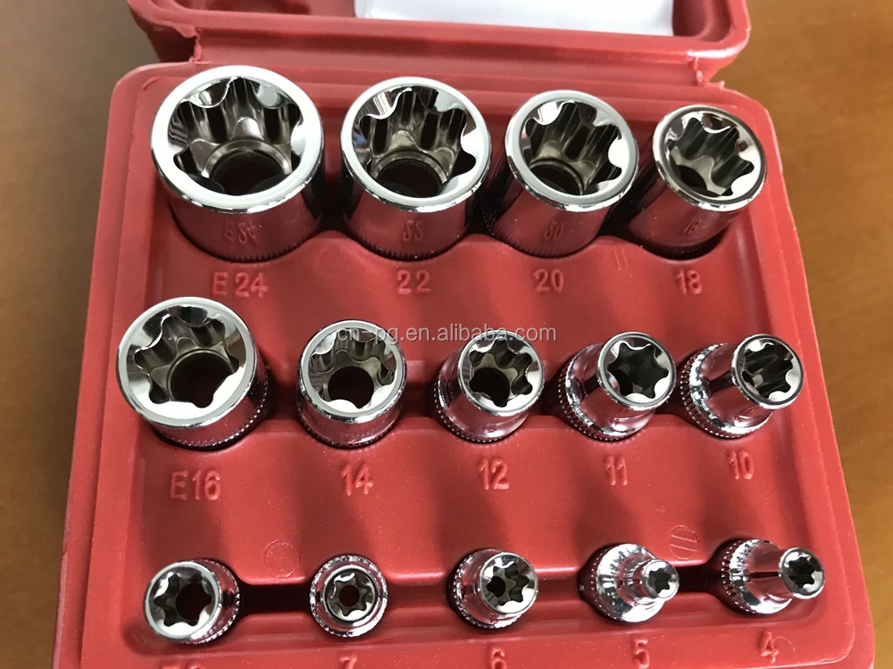 Crv Material 14pcs/set E Torx Star Female Bit Sockets Set 1/2" 3/8" 1/4 ...