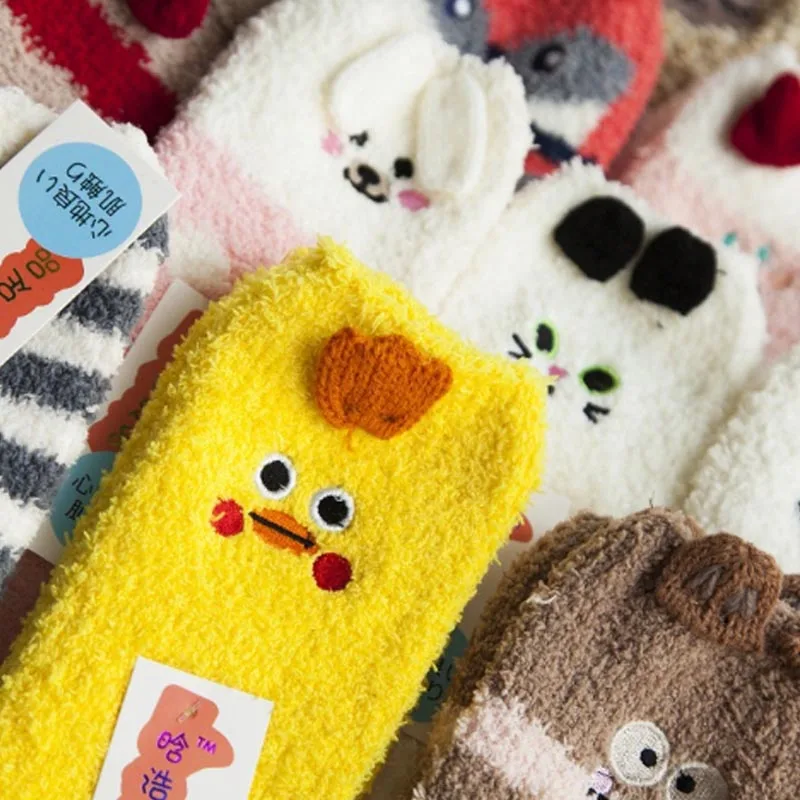 New Women's Fuzzy Socks Animal Face Design 3d Soft And Fuzzy Ladies ...