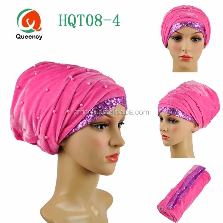 Hqt09 Queency 手工设计非洲新时尚皇家管天鹅绒头巾 Gele 头饰为尼日利亚党头巾 2017 Buy 尼日利亚头饰，尼日利亚