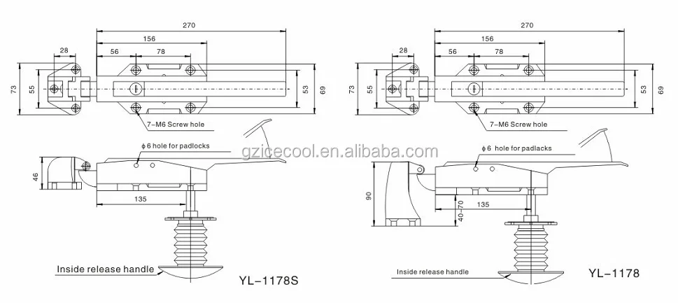 High Pressure Zinc Alloy Cam-Lift Type Latch 1178 for Cold Room Safety