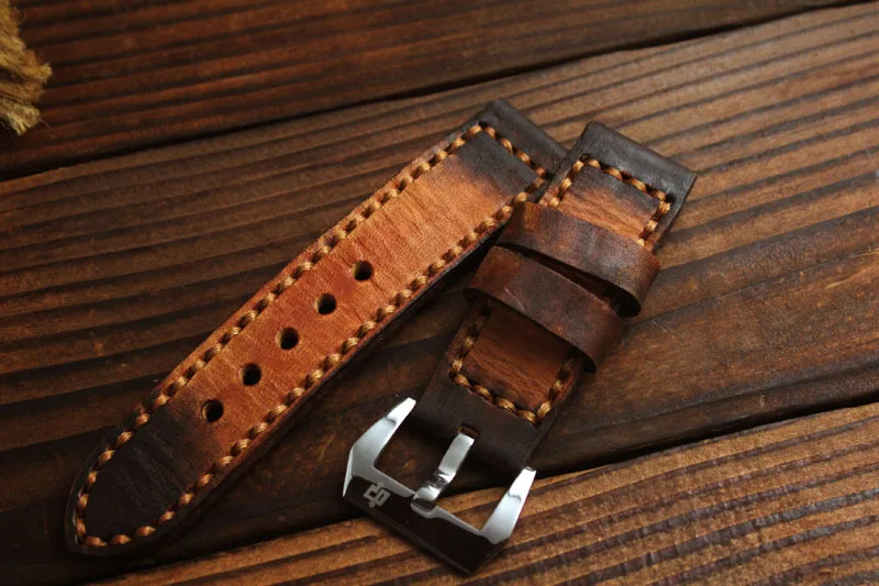 Watch Band Factory 24mm Handmade Vintage Nature Leather Watch Strap ...