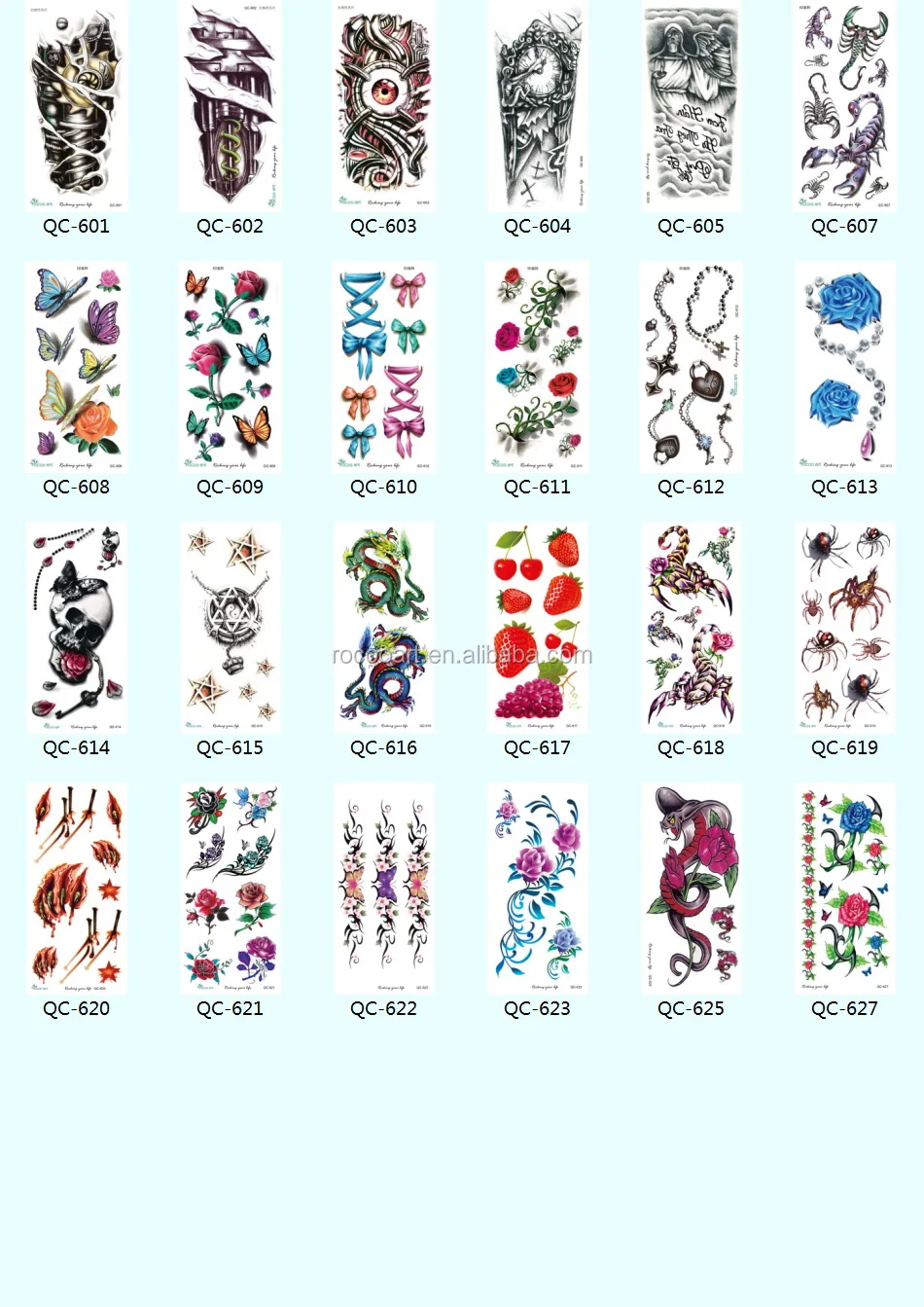 Qc623/tribal Body Temporary Tattoos Sticker- Blue Pink Flower Tattoos ...