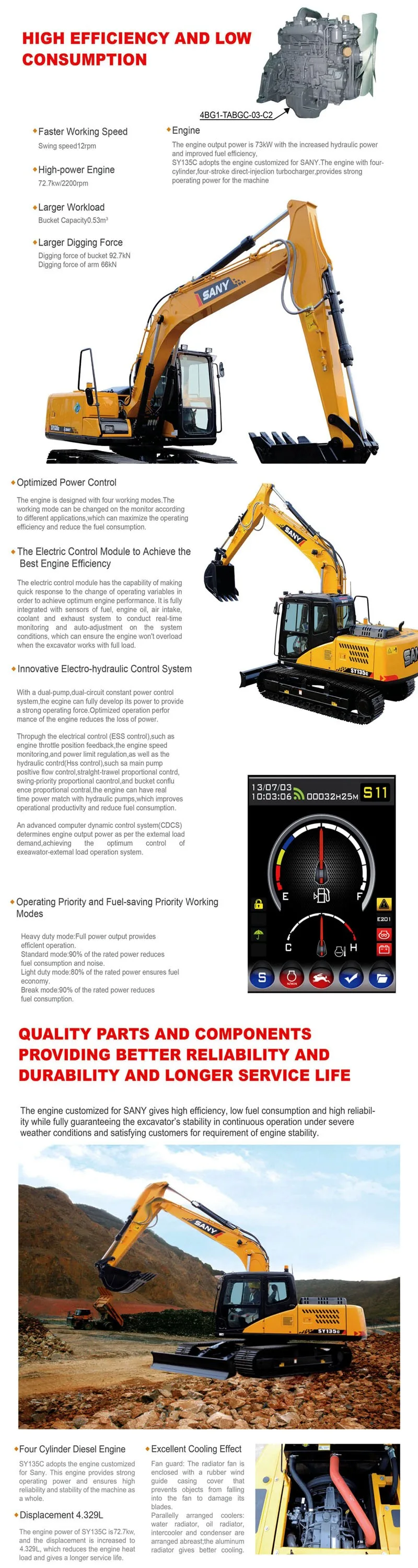 10 Ton Excavator - SANY SY135 High Efficiency & Durability