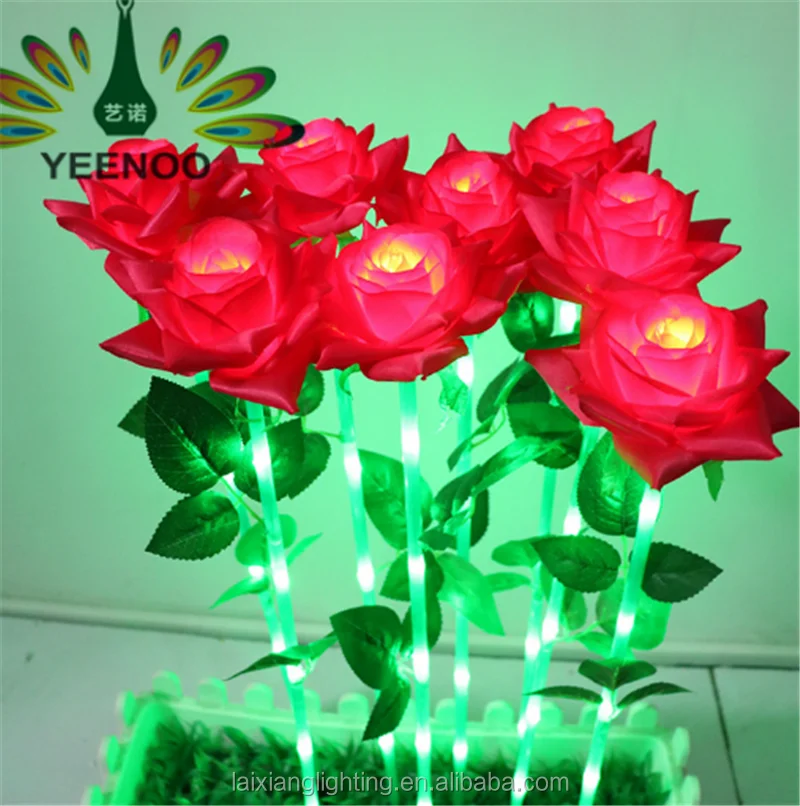 Fancy Holiday Led Decorative Fabric Rose Flower Light Stand By Insert ...