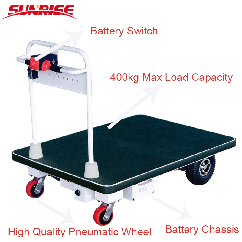 Four Wheels Electrical Platform Cart 400kg Electric Hand Trolley For ...