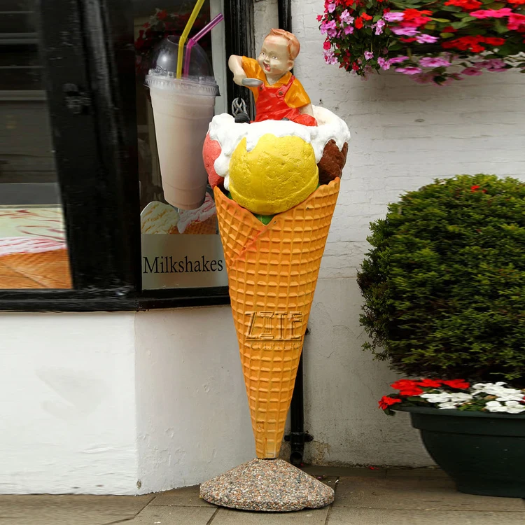 Custom Shop Decoration Life Size Fiberglass Ice Cream Cone Statue - Buy ...