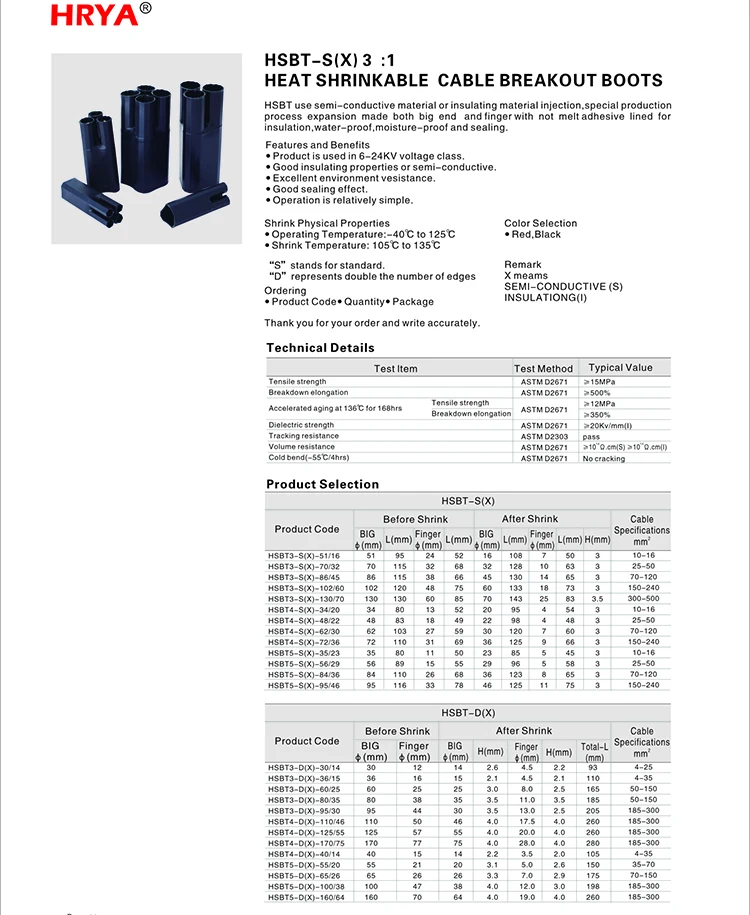 Black Electric Heat Shrinkable Breakout Boot Insulated Cable