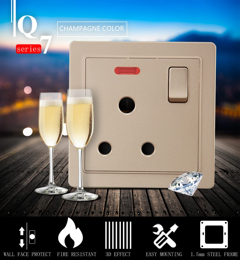 Share Champagne Gold Panel Quality Assured European Standard 3 Pin Plug ...
